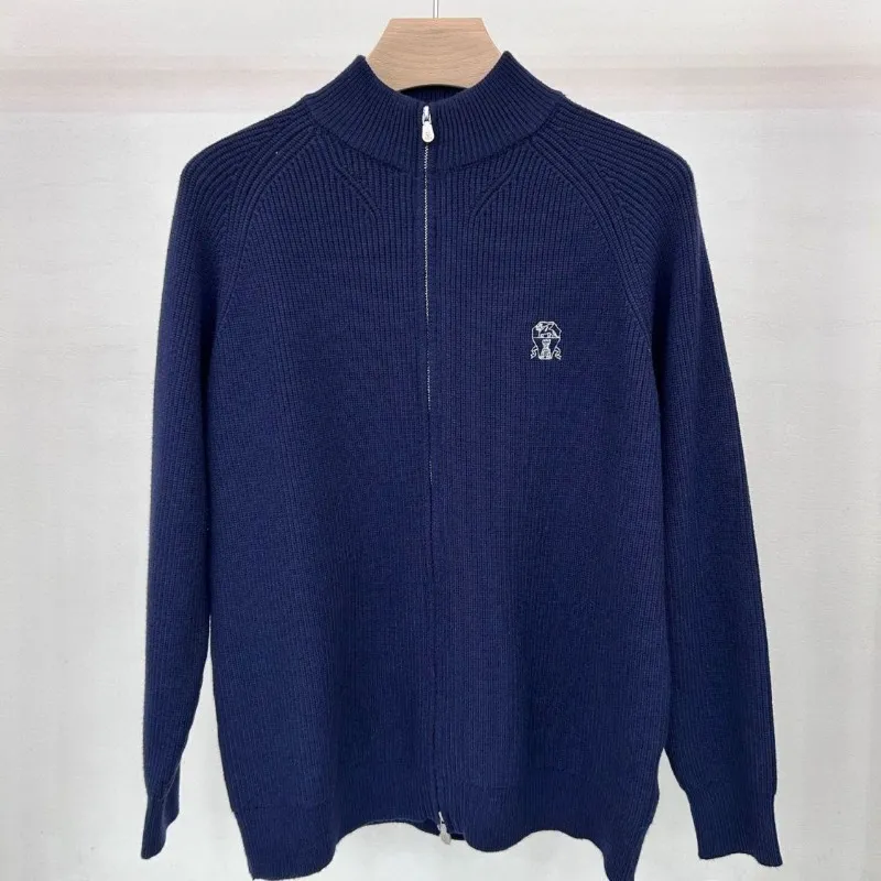 Men's Italian Embroidered 100% Wool Leisure Knitted Sweater Cardigan ...