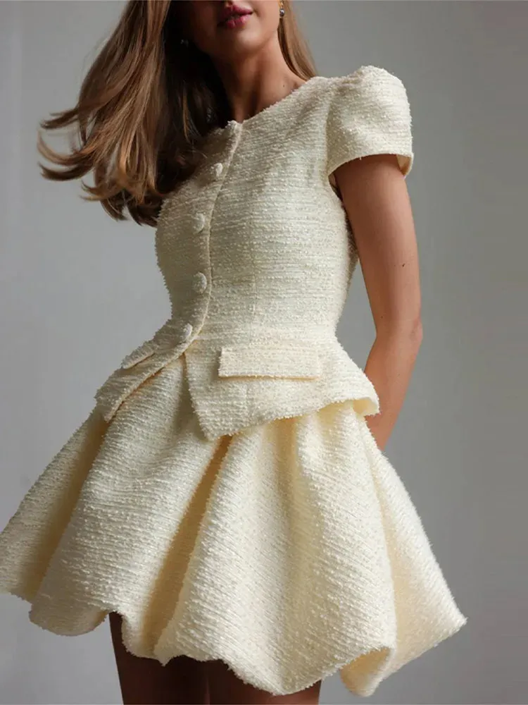 Tweed Acetate Sleeveless Vest and Short Skirt Set High Waist Vintage ...