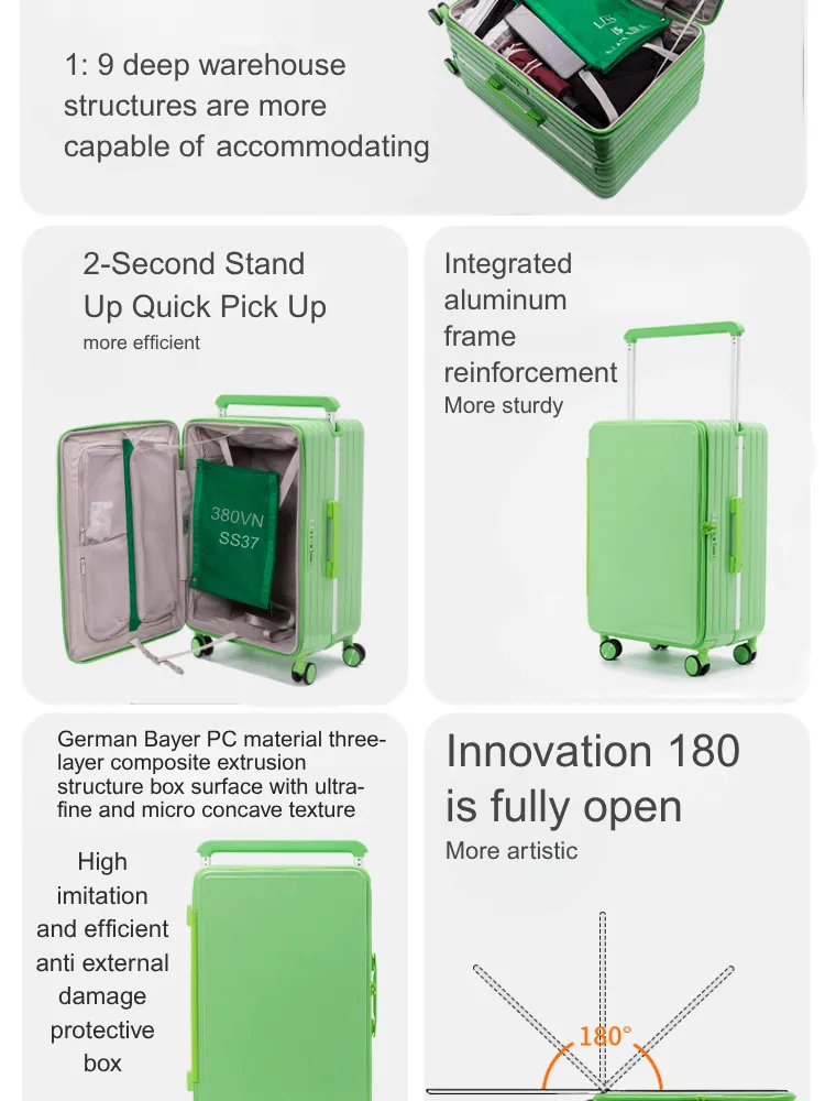 Silent Universal Wheel Luggage with Wide Pull Rod and Zipper - Front ...