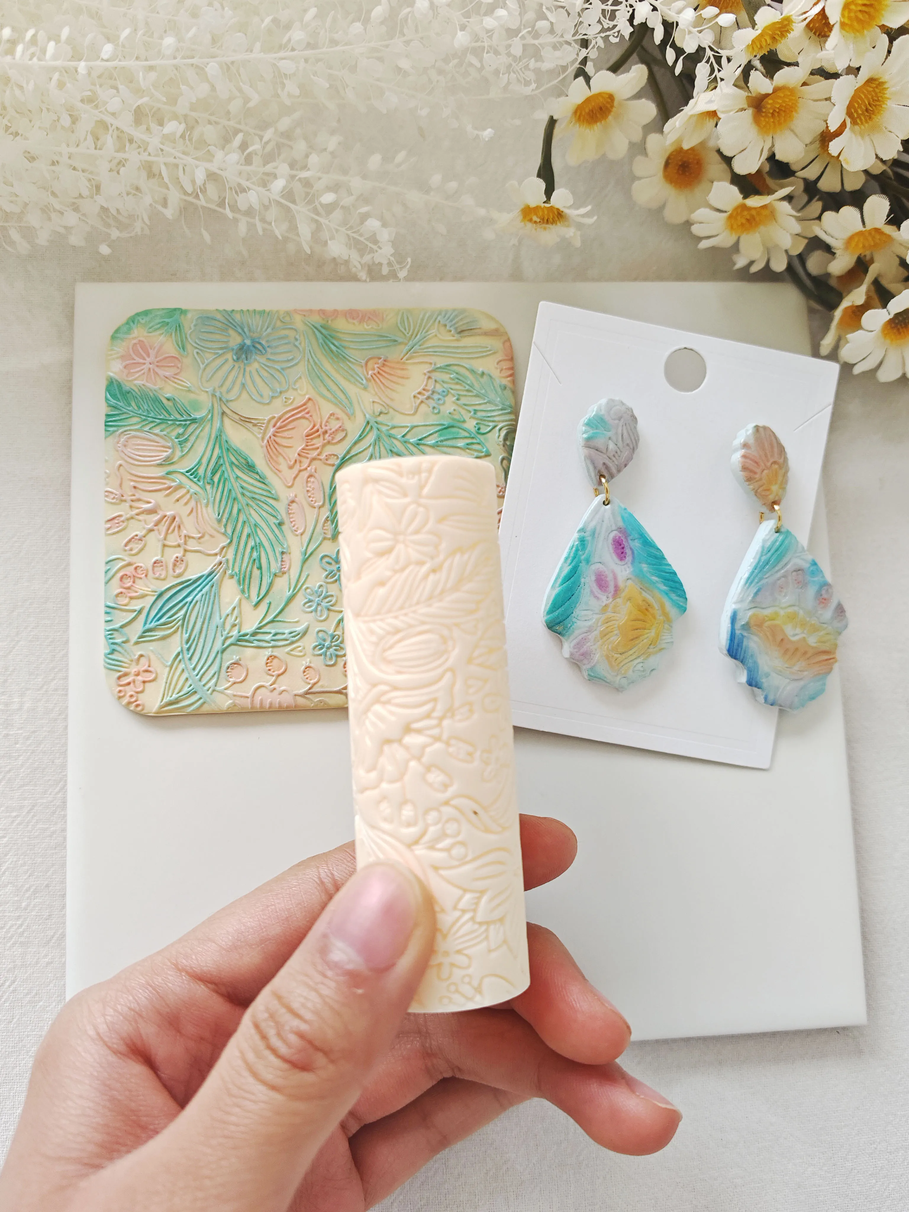 Floral Leaf Polymer Clay Texture Roller Embossing Tool for Jewelry ...