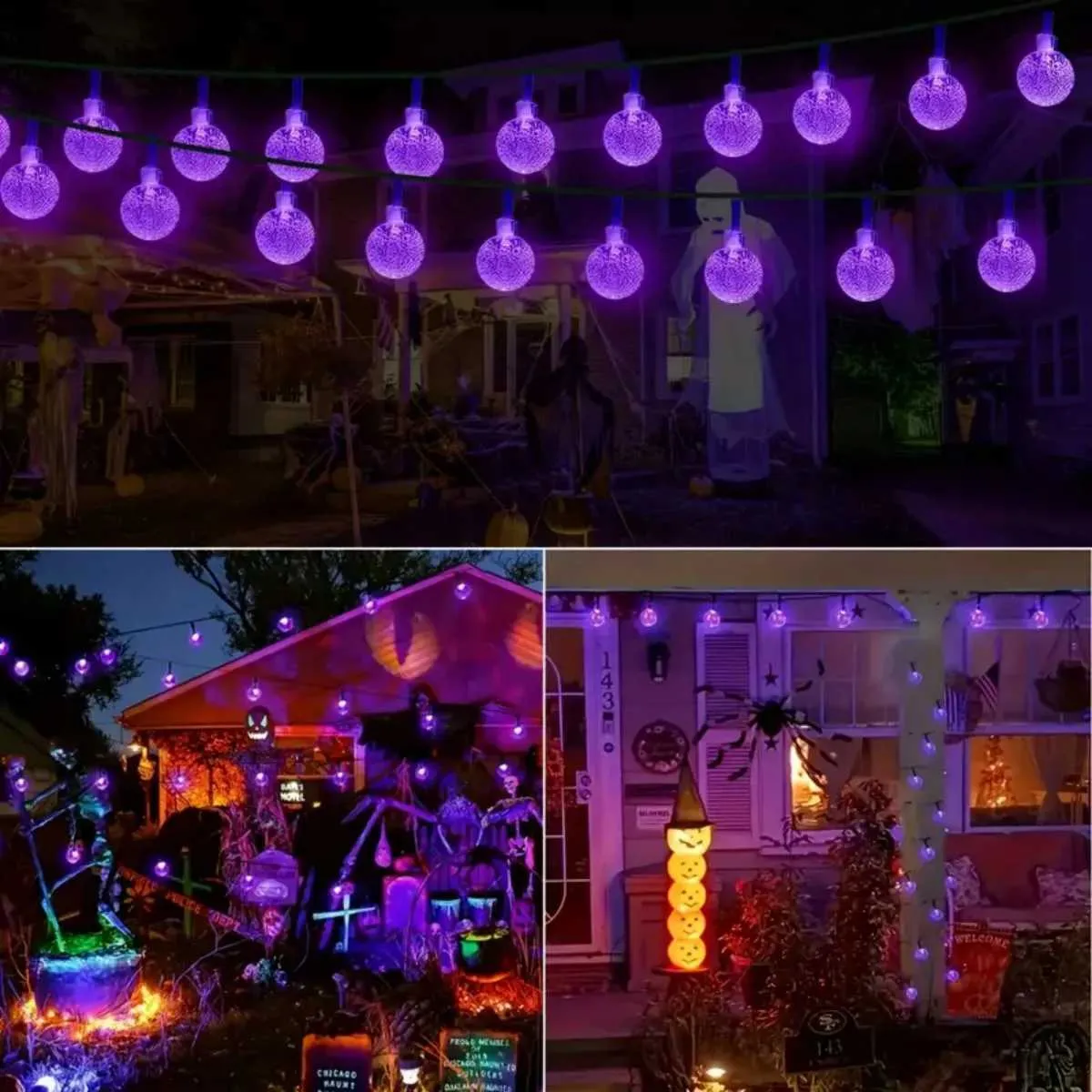 2 in LED Purple Blue Light Crystal Globe Solar String Light Outdoor ...