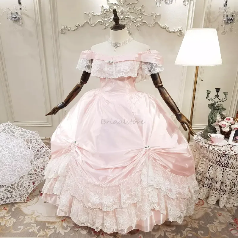 Blush Pink Wedding Gowns Victorian Rococo Lace Bridal Dress, Duchess ...