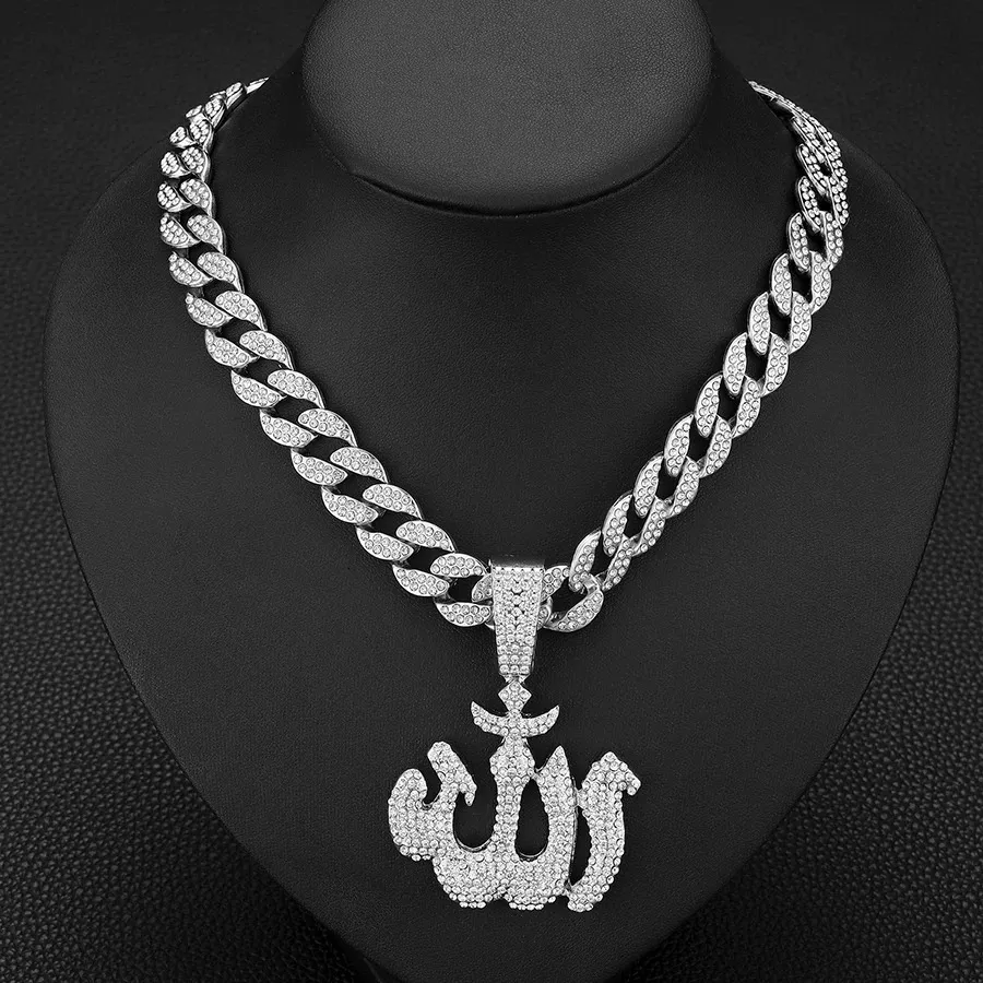 Iced Out 15mm Cuban Link Chain Necklace Hip Hop Alloy With Bling ...