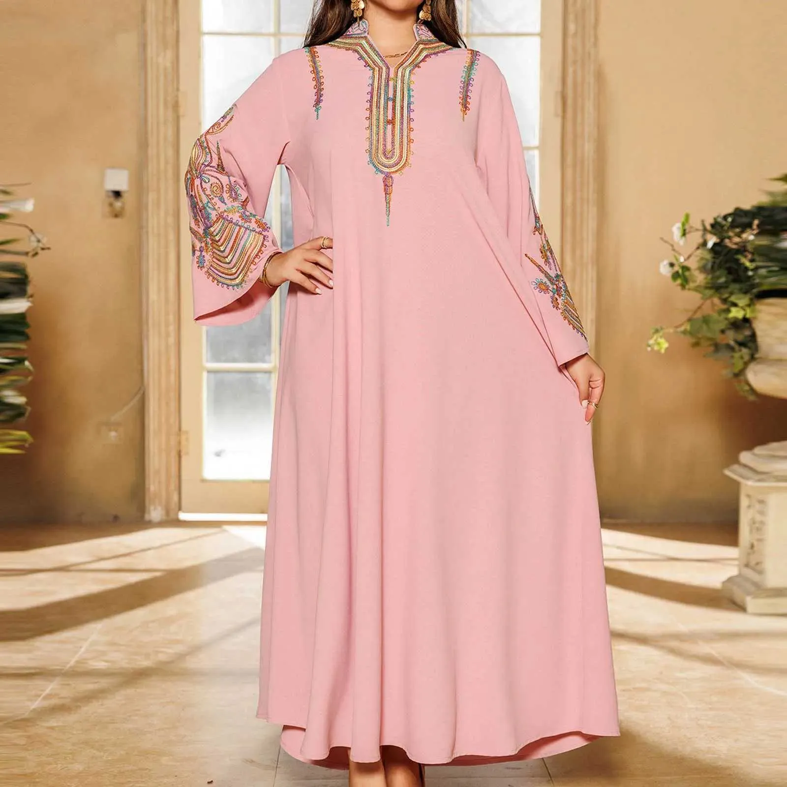 Elegant Embroidered Abaya Dress - Modest Muslim Women's Long Robe, Slim ...