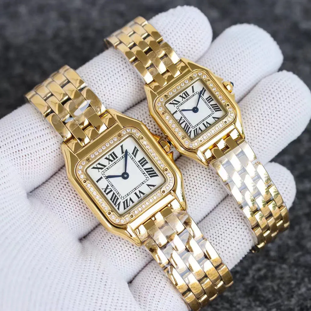 Couple watches stainless steel band 30 mm rectangular dial sapphire ...