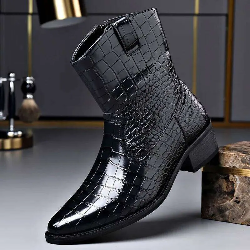 Original Leather Big Size Mens Casual Punk Rock Chelsea Boots Pointed ...