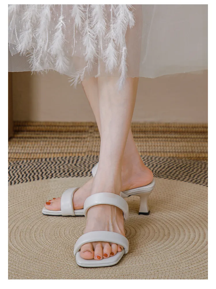 Square Head High Heeled Slippers for Women with 1 3/4 in Cone Heel ...