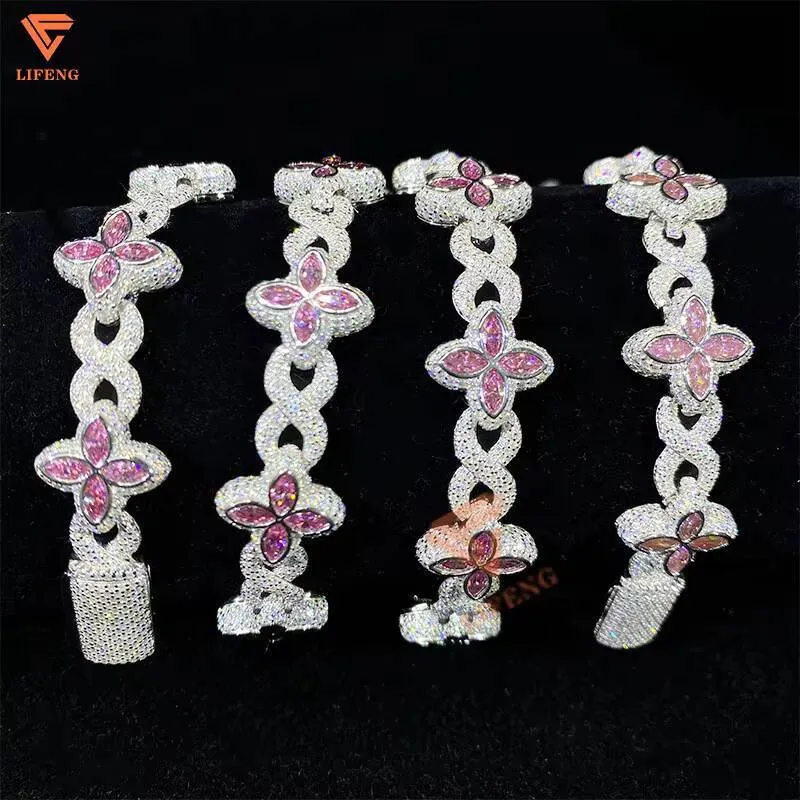 Custom Hip Hop Jewelry 14mm 925 Sterling Silver White Gold Pink ...