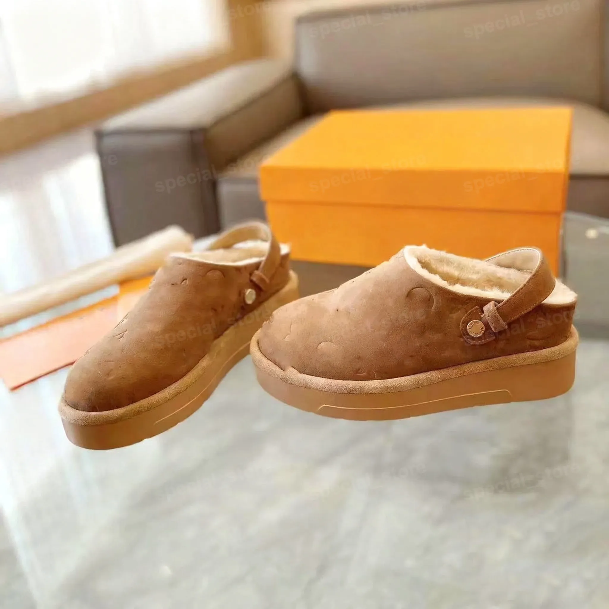 Designer Fur Suede Slippers Leather Moccasin Indoor Flat Hoof Heel ...