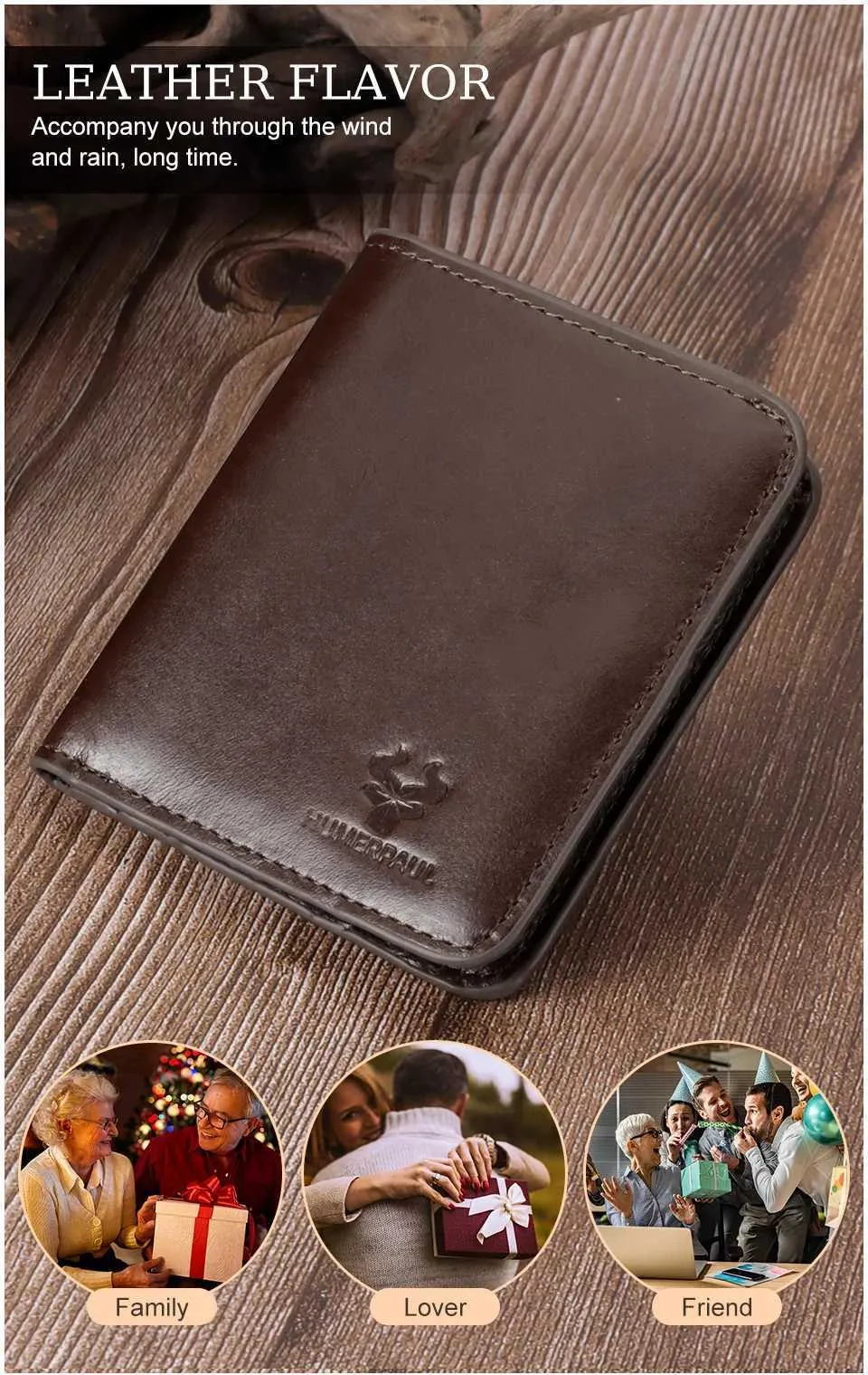 Men's Genuine Cow Leather Bifold Wallet with RFID Card Slots and Zipper ...