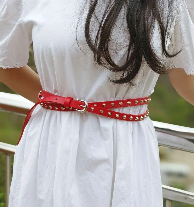 Punk Rock Studded Faux Leather Black Wide Double Loop Belt for Men ...