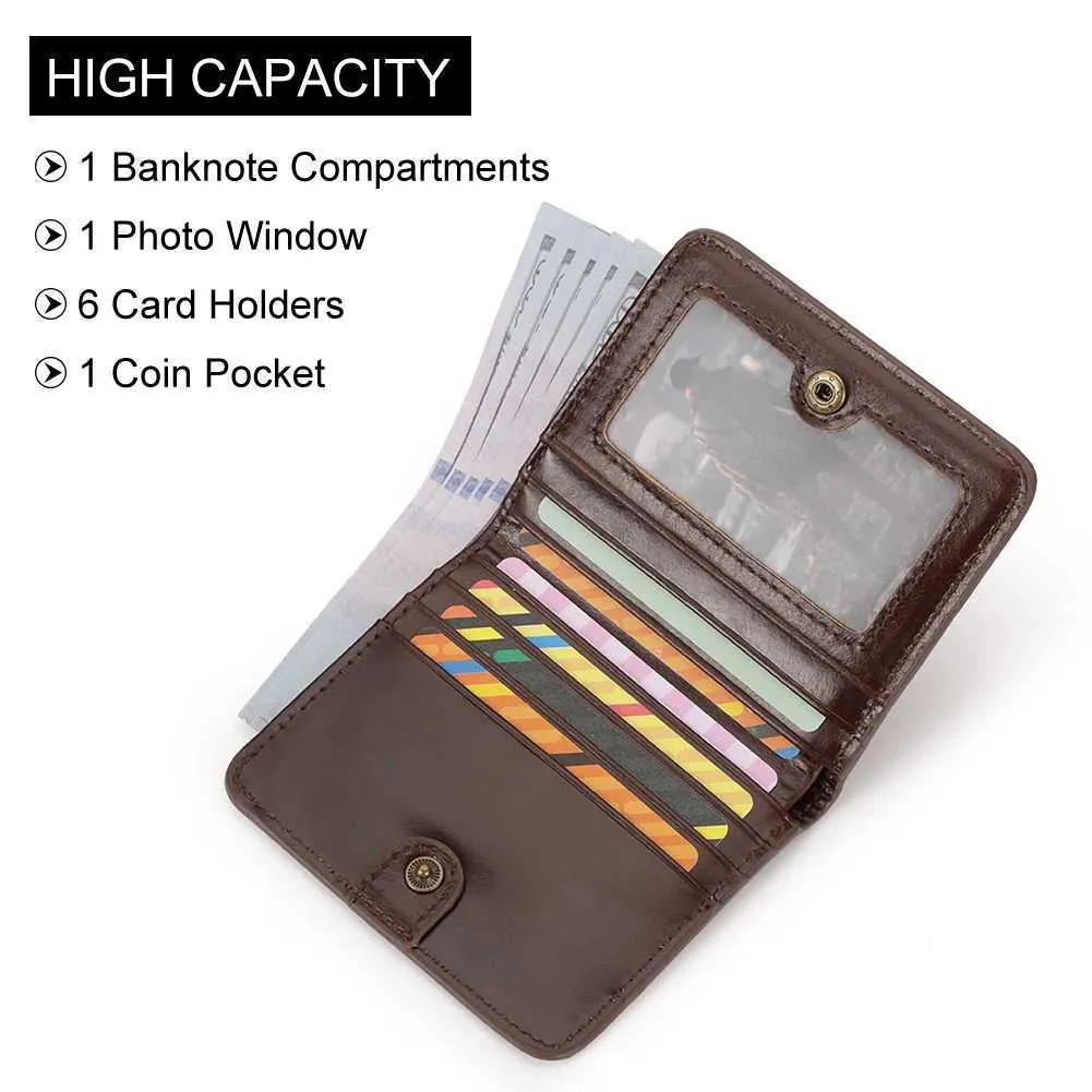 Men's Genuine Cow Leather Bifold Wallet with RFID Card Slots and Zipper ...