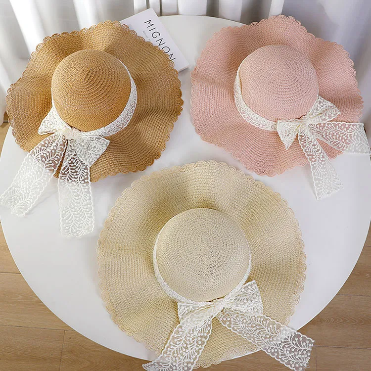 Stylish Beach Hats: Princess Design Straw Hat With Elegant Lace Bow ...