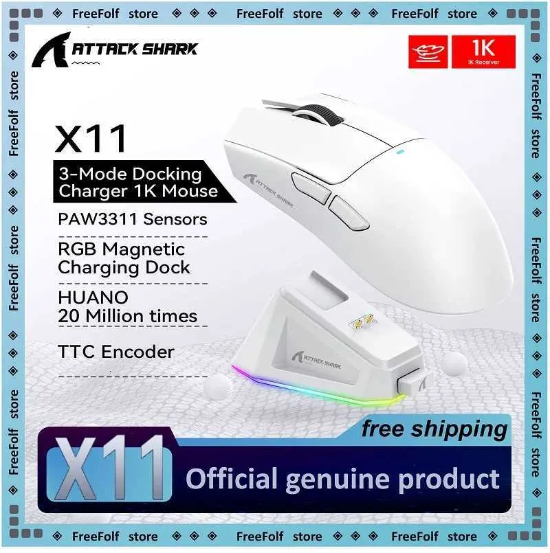 Mouse Da Gioco Wireless Attack Shark X11 Modalità 3 24GHzCablatoBluetooth PAW3311 Mouse Da Gioco ...
