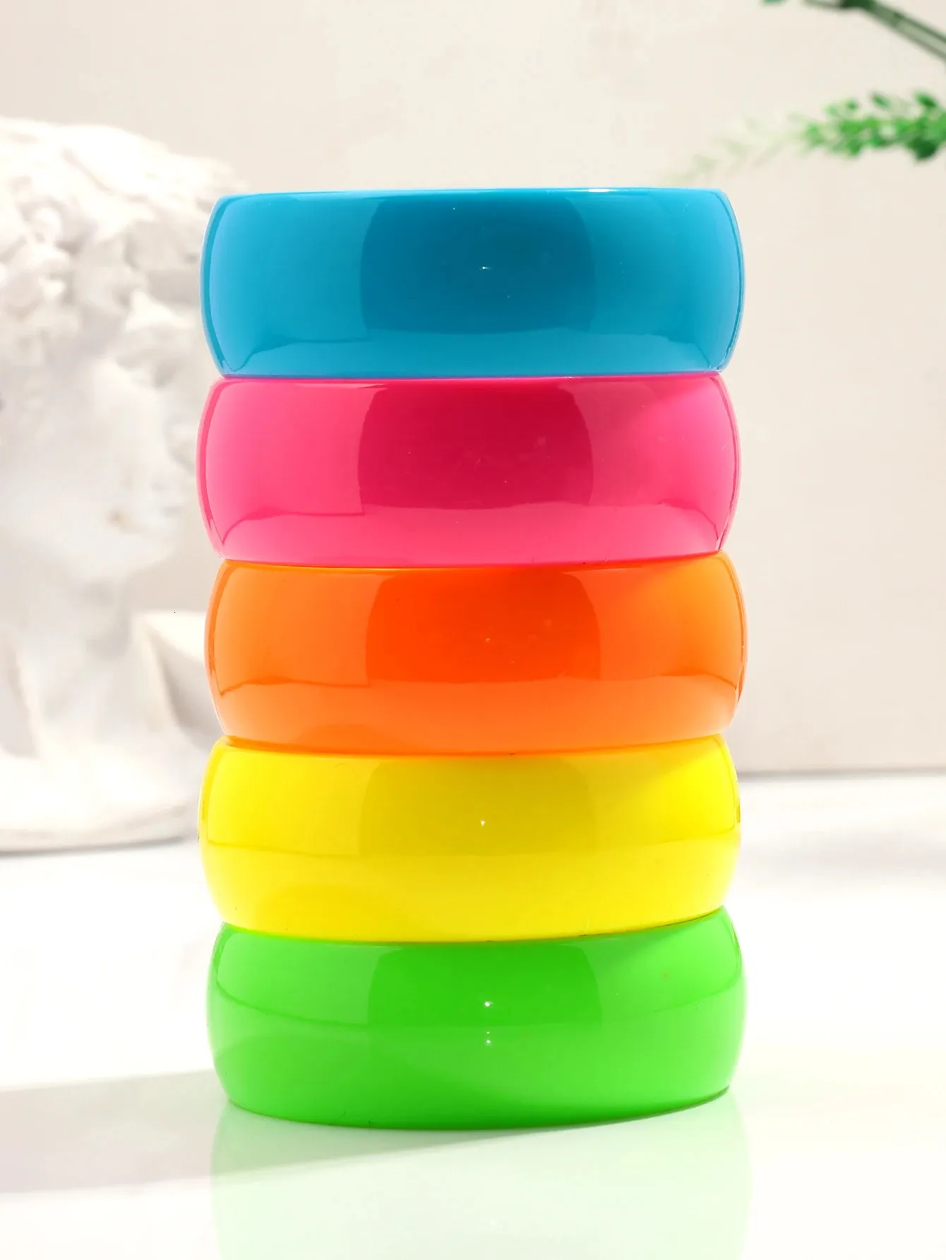 Fluorescent Color Round Acrylic Chunky Resin Bangle for Women Wide ...