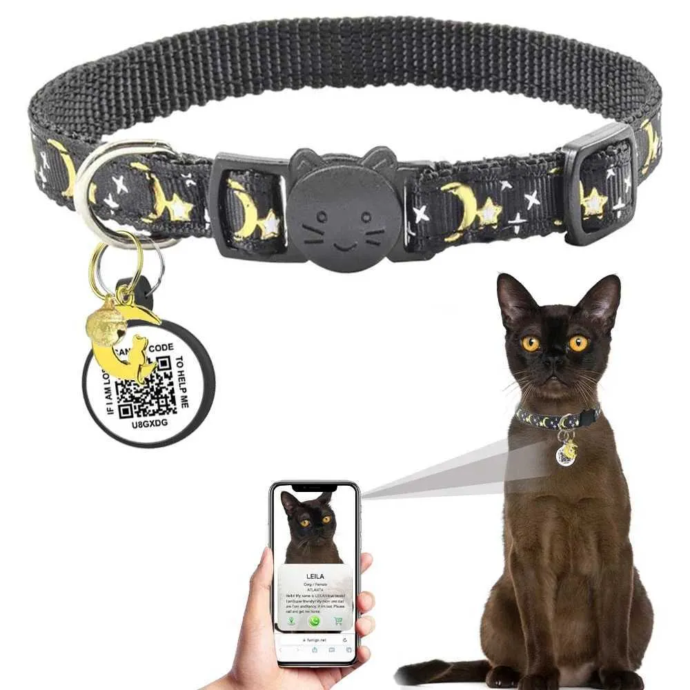 X250401 Cat Collar With QR Code ID Tag Moon... From Fashion_world01, $5 ...