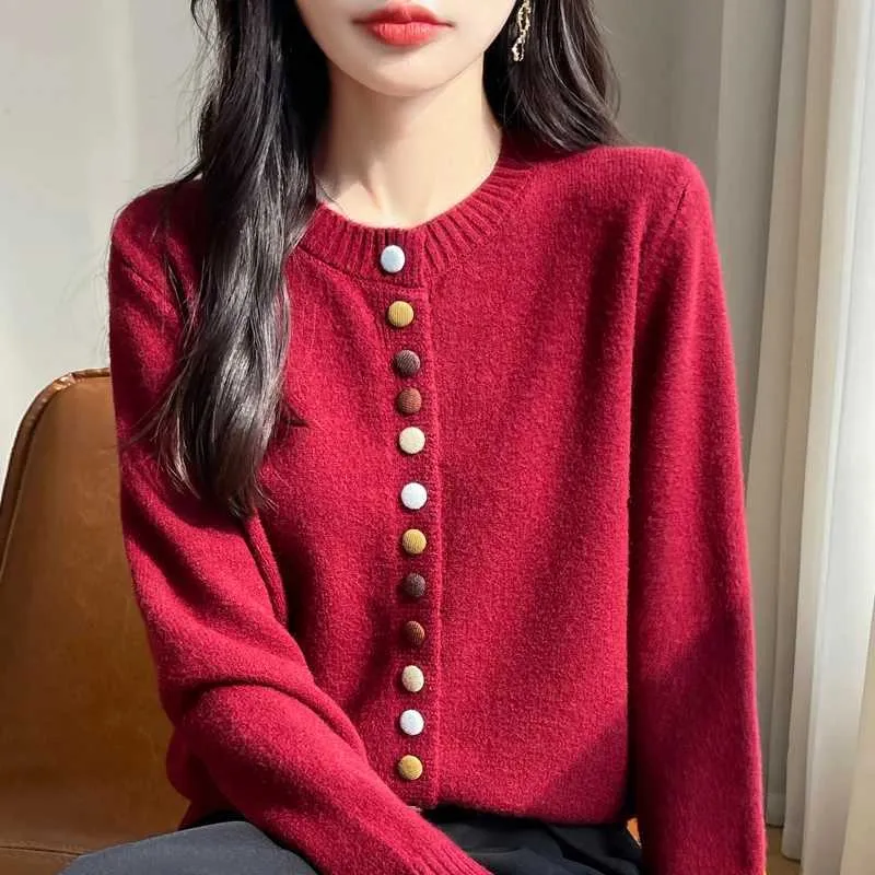 Women Acetate Cardigans Single Breasted Thick Warm Autumn Winter Knitted Sweater Long Sleeve ...