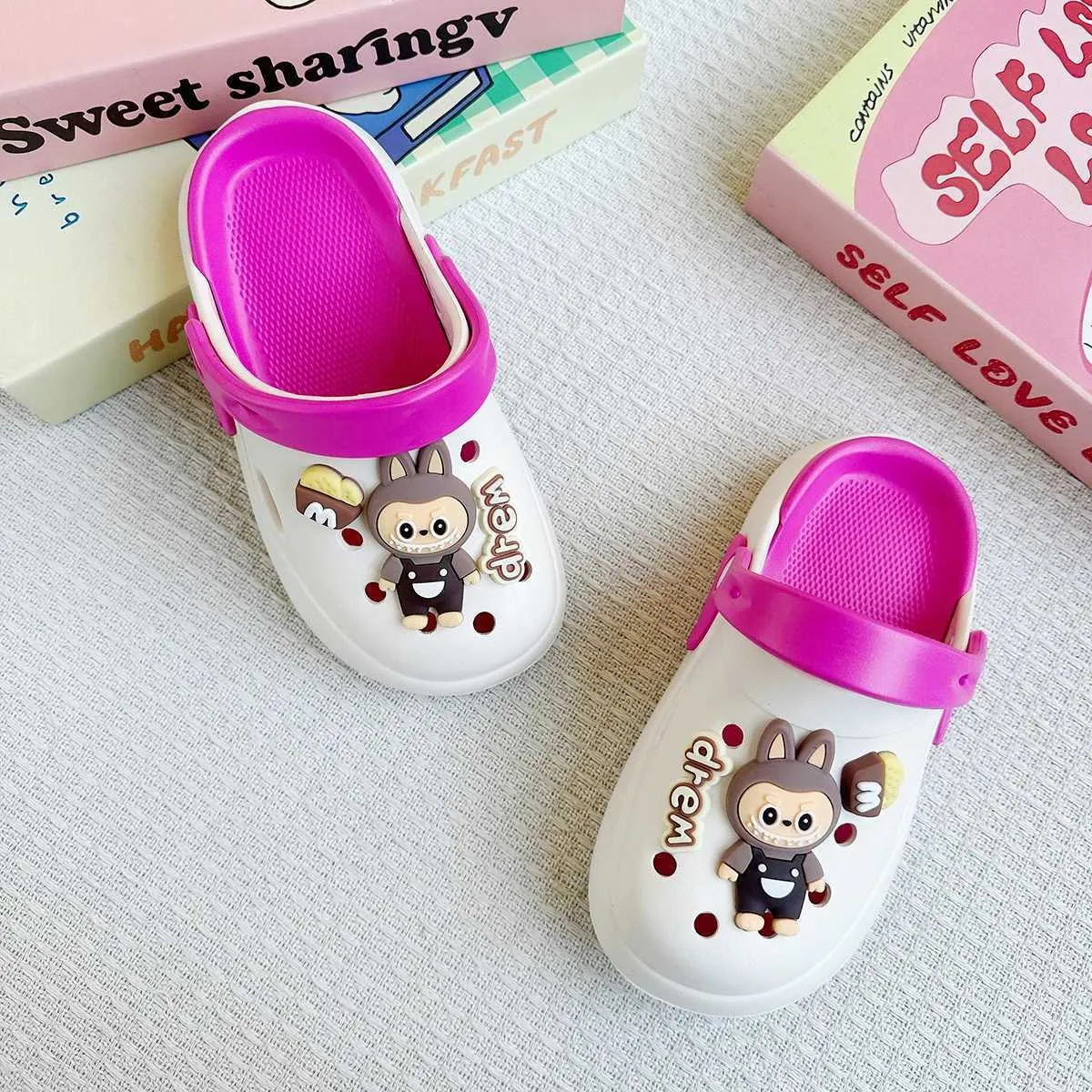 Labubu Cartoon Letters Slider Crocs Cozzzy Sandals For Girls Versatile ...
