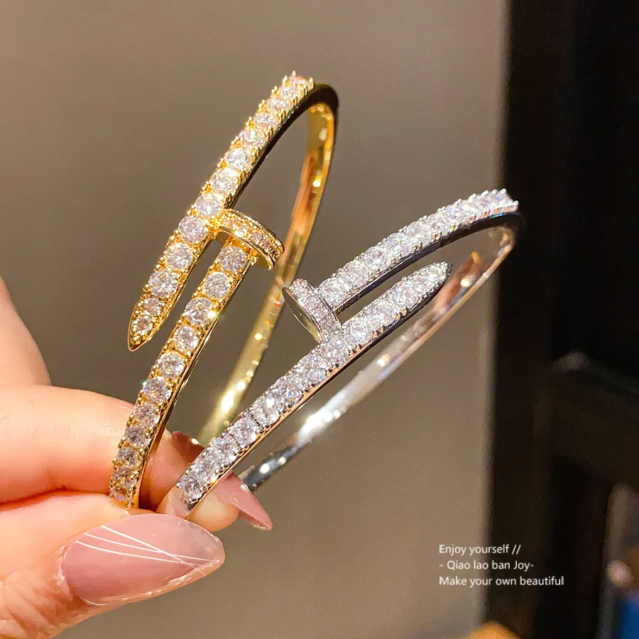 Delicate Gold Toned Gold Diamond Bangle Bracelet With Pave Diamonds And ...