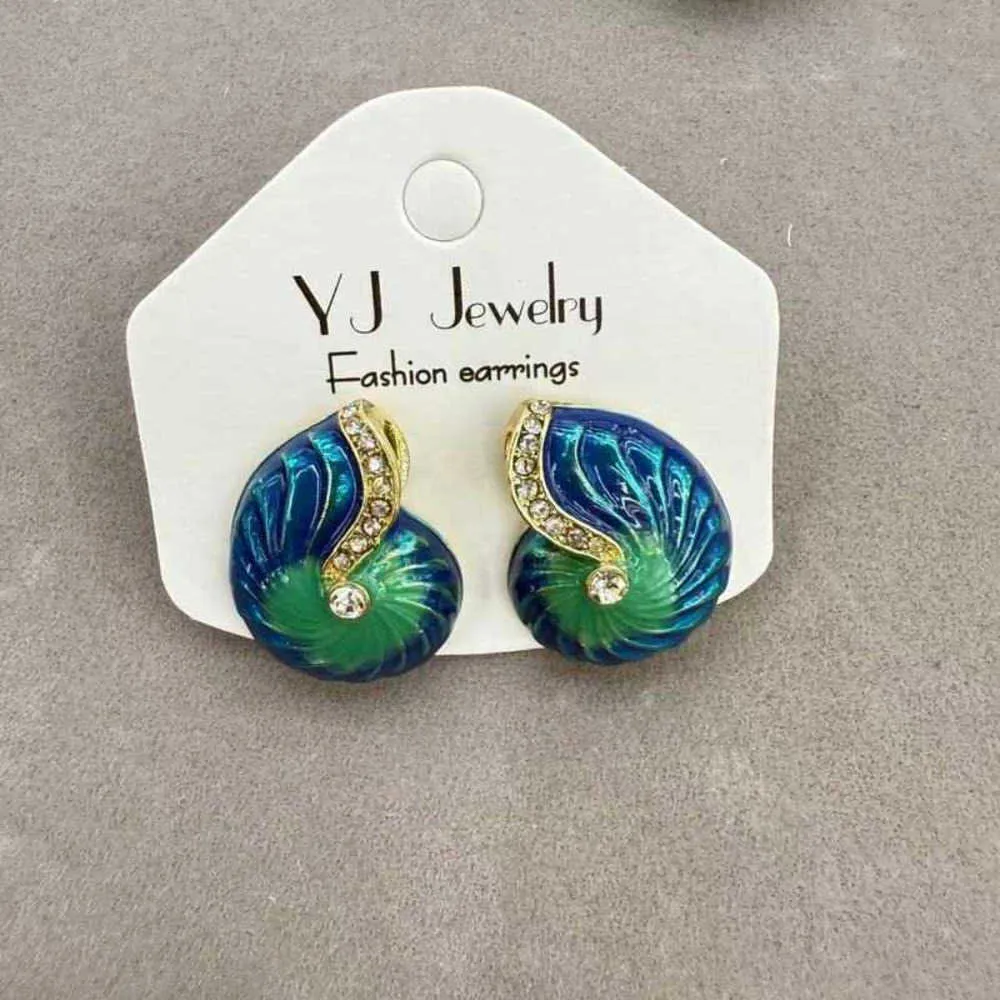 Antique Vintage Blue and Green Enamel Drip Glaze Conch Earrings for ...
