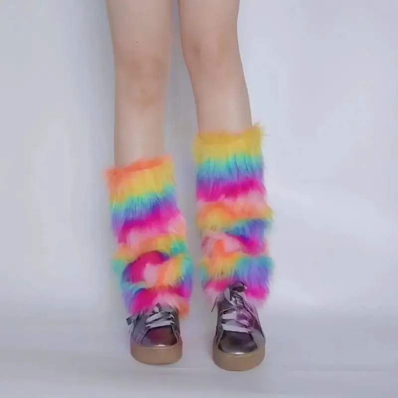 LXAD Colorful Faux Fur Leg Warmers Womens Winter Warm Furs Boot Cuffs ...
