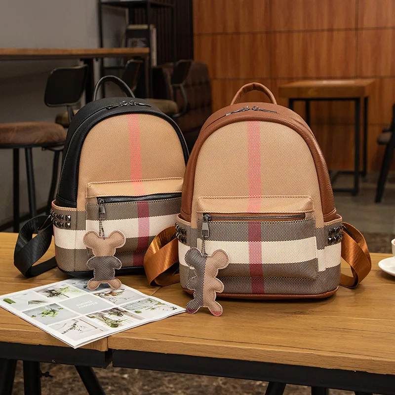 Large Capacity Medium PU Checkerboard Backpack with Zipper Closure and ...