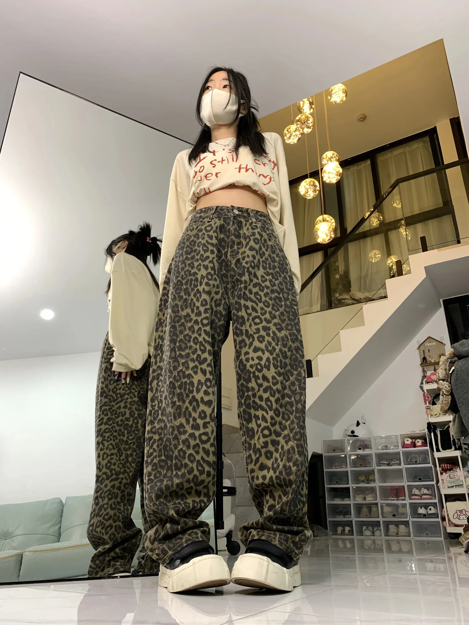 Wide Leg Patch Jeans for Women Spring Bootcut Acetate Pants with Side ...