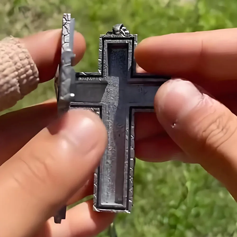 Secret Compartment Cross Pendant Necklace Openable Alloy Locket Choker ...