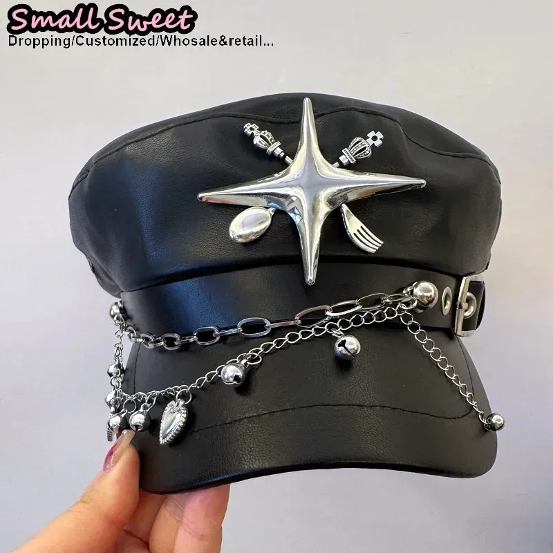 Gothic Lolita Unisex Leather Beret Punk Harajuku Streetwear Hat For ...