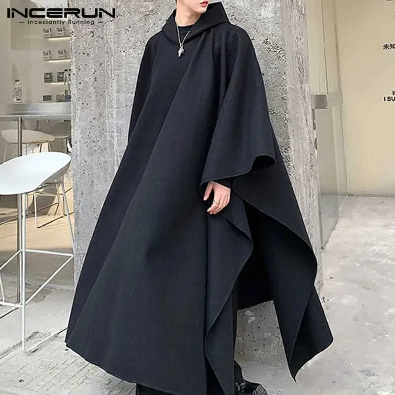 INCERUN Men's Long Hooded Cloak Coat Solid Color Loose Casual ...