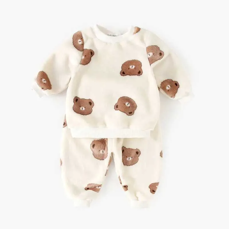 MILANCEL Winter Kids Pajama Set 9M-5Y Cartoon Bear Girls Thick Fleece ...