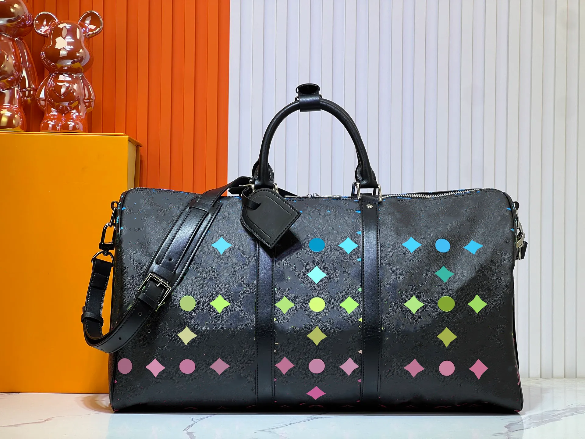 Takashi Murakami Gradient Keepall 50CM: Leather Crossbody Messenger Bag ...