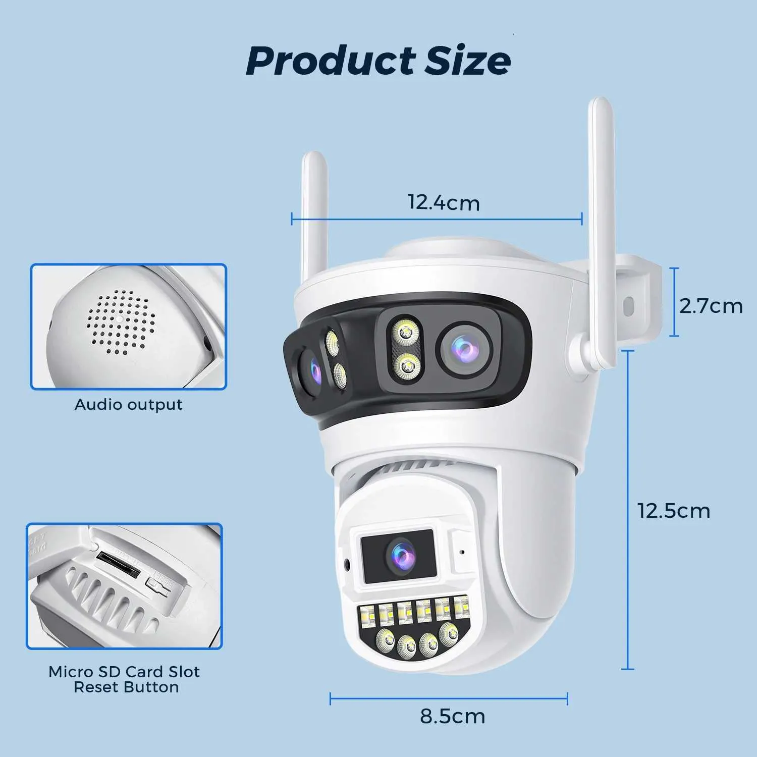 15MP Outdoor WiFi Camera 8K HD Three Lens Security 5G PTZ IP Camera 5X ...