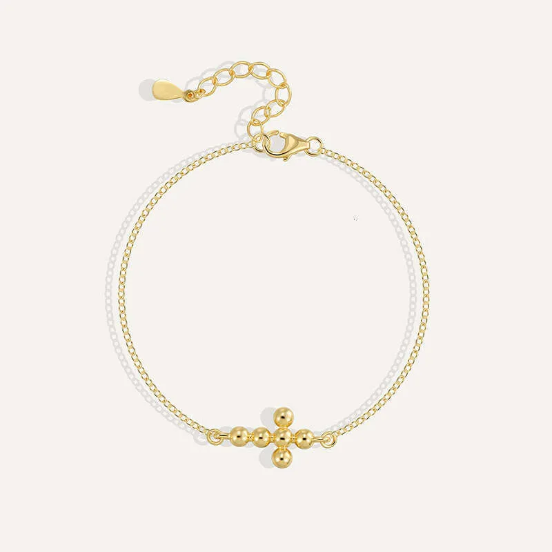 Small Round Bead Cross Bracelet for Children 14K Gold Plated Sterling ...