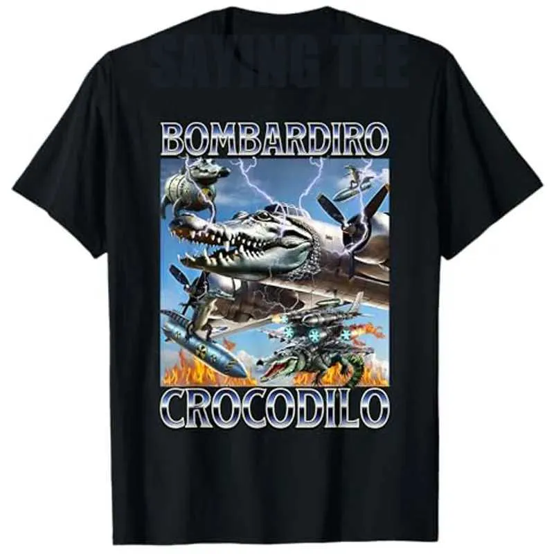 Bombardiro Crocodilo イタリア Brainrot ミーム Tシャツ ユーモア 面白いグラフィック Y2K 衣装 ノベルティ ...