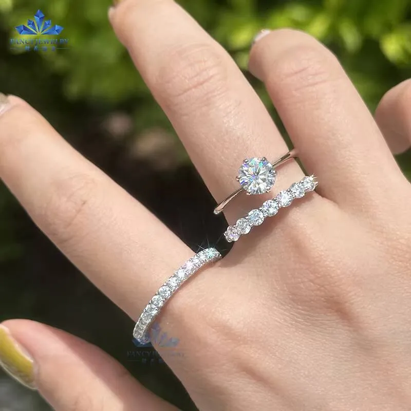 Moissanite Stackable Rings 1ct D VVS GRA Certified 925 Silver Wedding ...