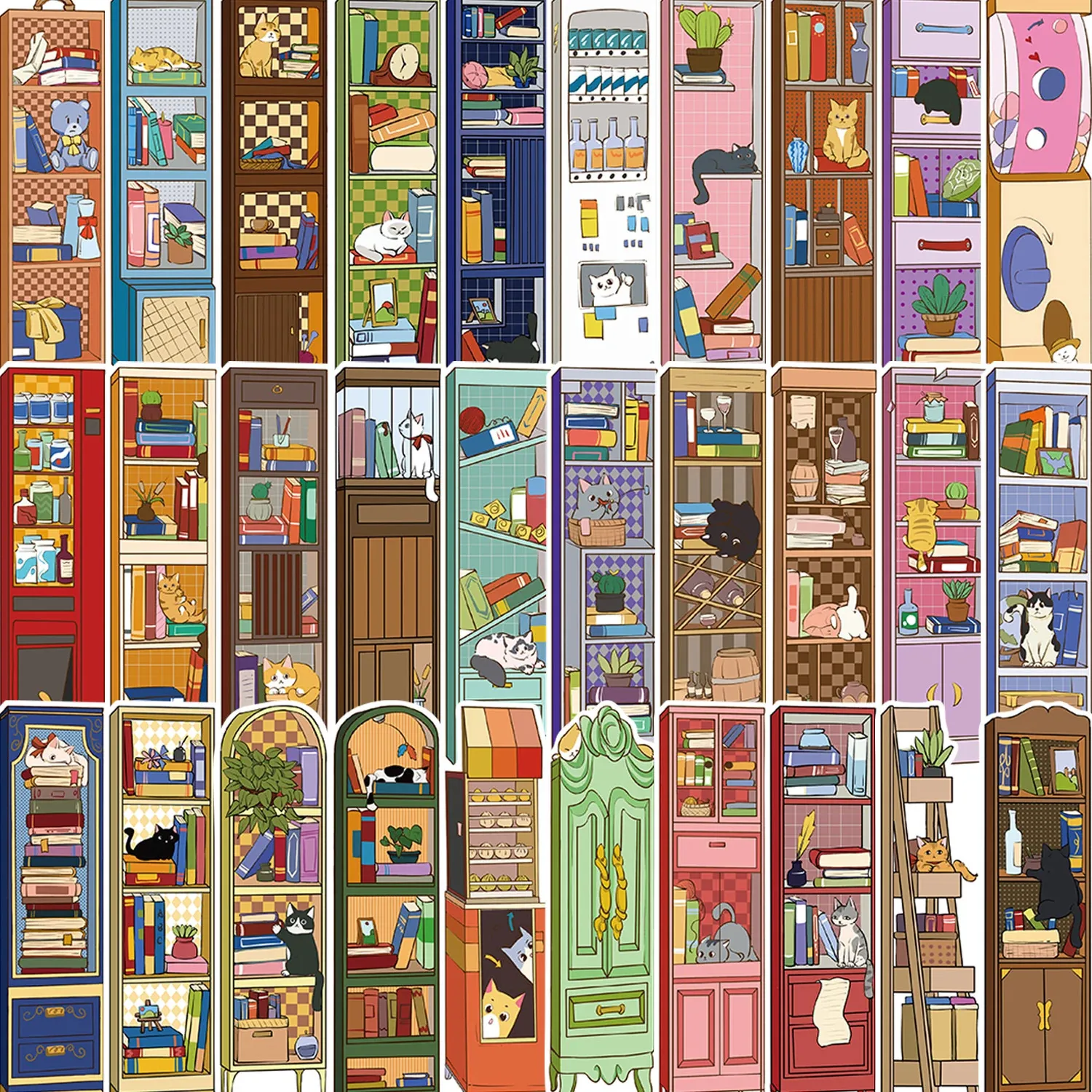 Cartoon Cat Bookshelf Bookmarks Simple Handbooks Artistic Creative ...