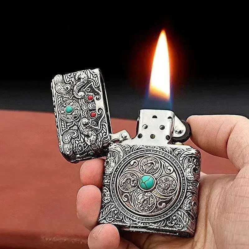 Creative Six Sided 3D Carved Oil Lighters Rotatable Armor Torch ...