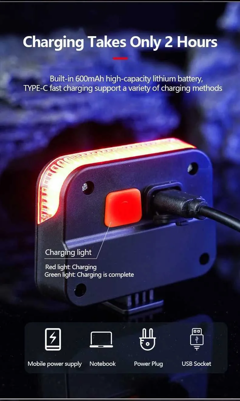 Rechargeable Bicycle Rear LED Taillight IPX5 Waterproof USB Solar ...