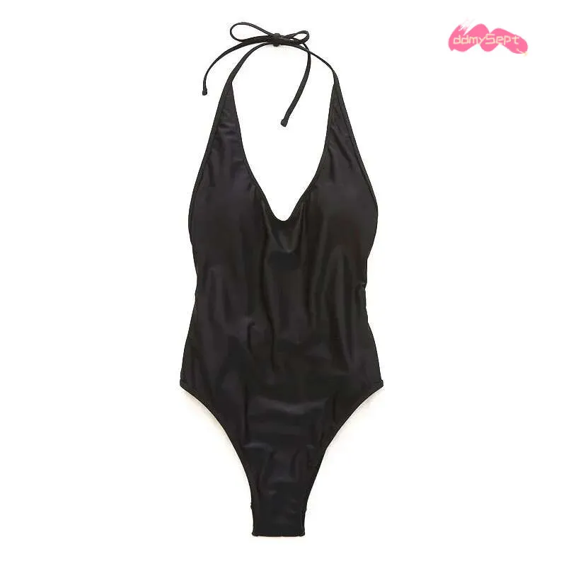 2025 Women's Black Mesh Monokini One Piece Thong Swimsuit Sexy Halter ...
