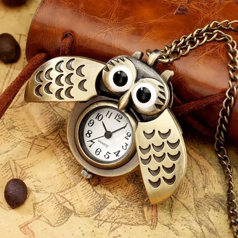 Bronze Owl Owl Pocket Watch Retro Quartz Pendant Clock For Men And ...