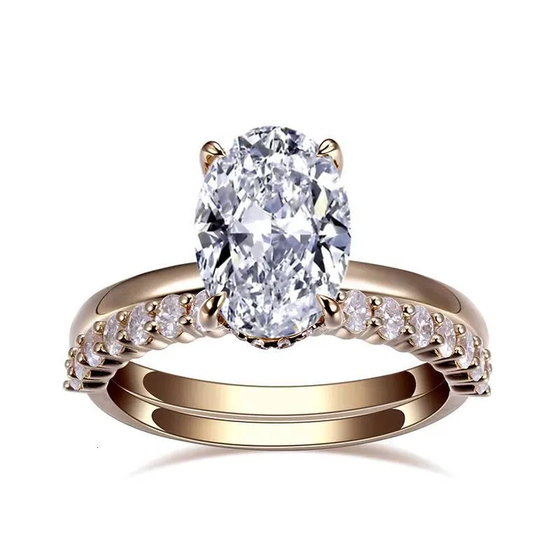 Messi Gems 18K Yellow Gold Moissanite Ring Set Oval Cut 12x8mm DEF ...