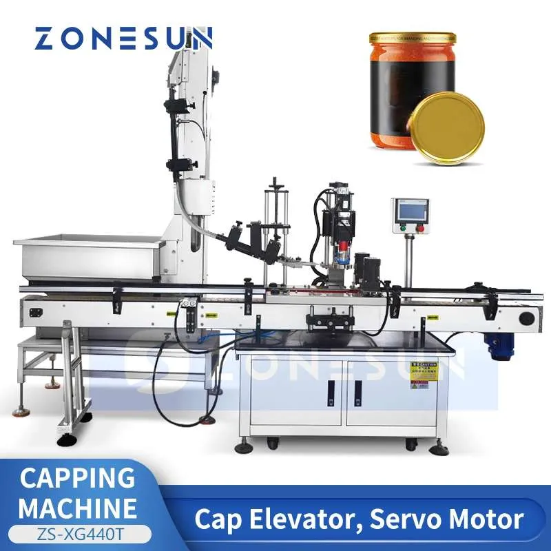 ZONESUN ZS-XG440T Automatic Glass Jar Capping Machine with Elevator ...