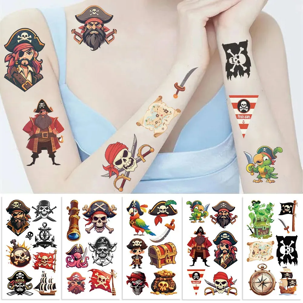 Cartoon Pirate Temporary Tattoos Stickers Skeleton Pirate Designs For ...