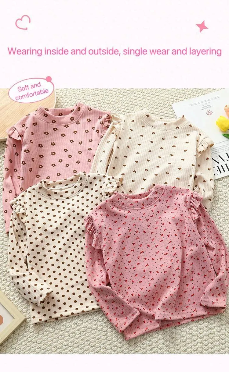 Children's Floral Print Polyester Canvas T Shirt for Girls, V-Neck ...