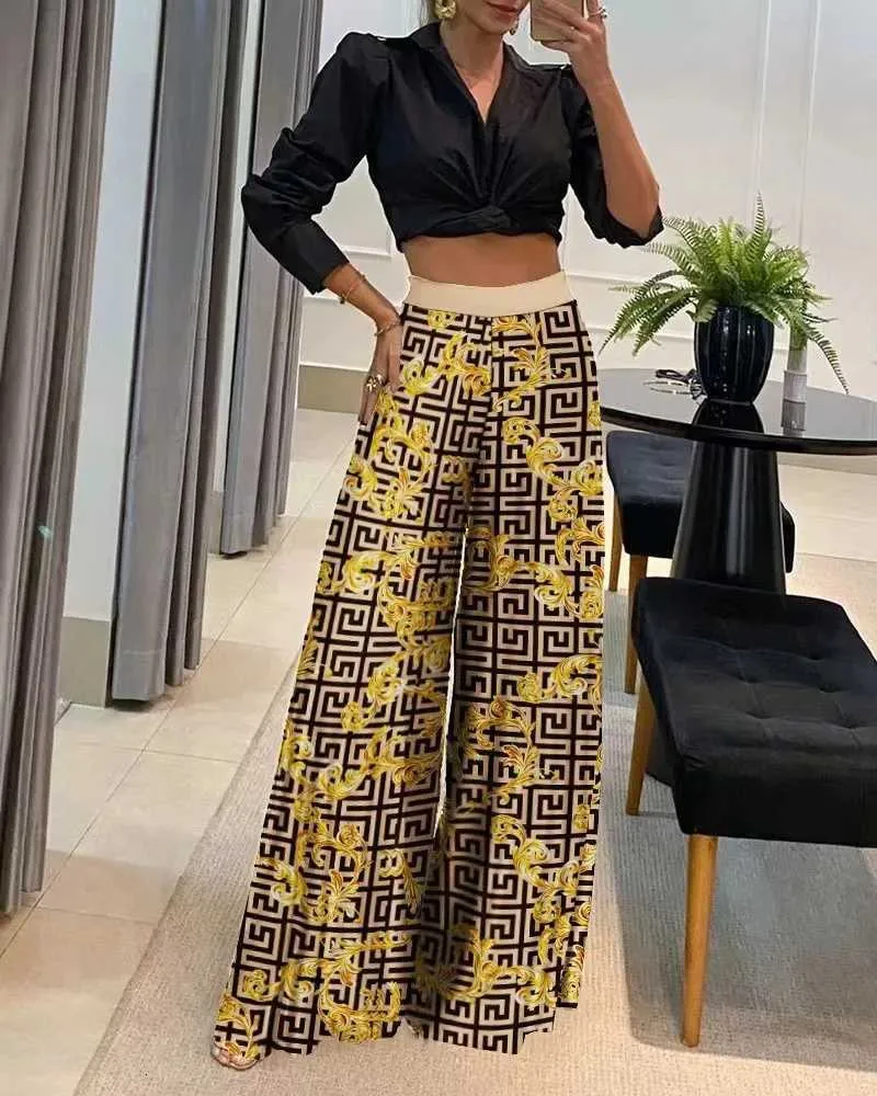 Womens Casual Bootcut Wide Leg Printed Pants Low Waist Acetate Capris ...