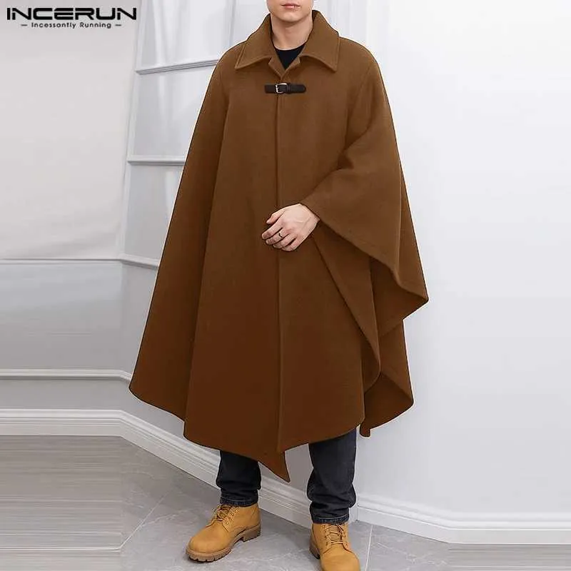 INCERUN Men Acetate Tatting Trench Coat with Lapel Collar and One ...