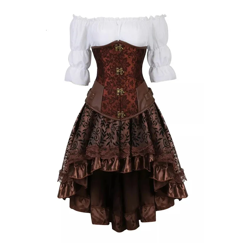 Steampunk Tight Corset Dress Brown Pirate Costume Womens Tight Corset ...