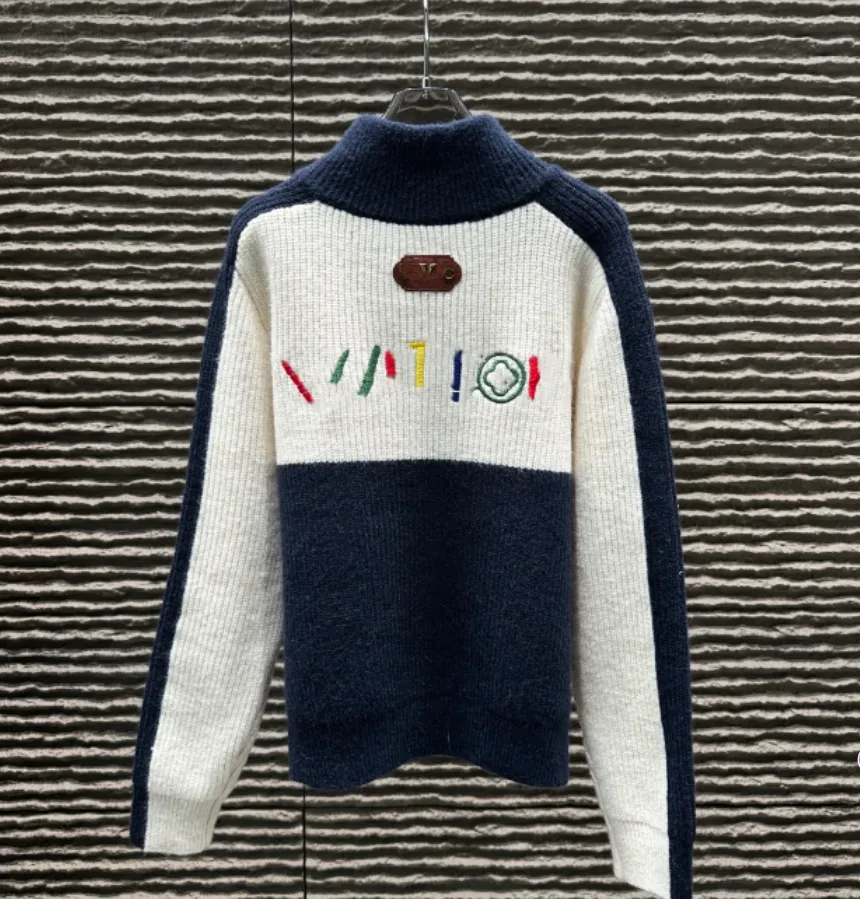 Heavy-Duty Wool Blend Zipper Cardigan Sweater with Beads and Letter ...
