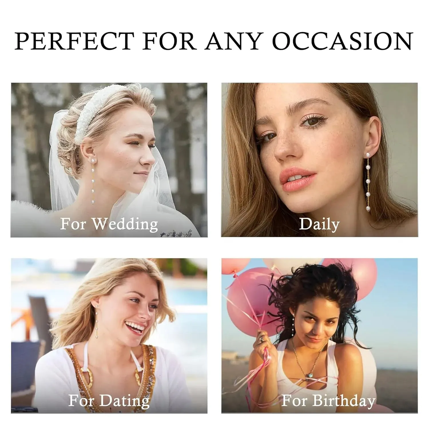 Pearl Earrings for Women Gold Plated White Pearl Drop Dangle Jewelry ...